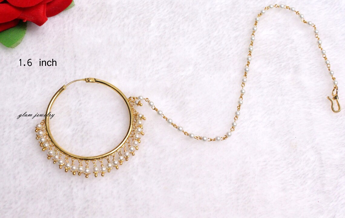 Nose Ring Chain Nath Indian Jewelry Jewellery Gold Plat | Etsy