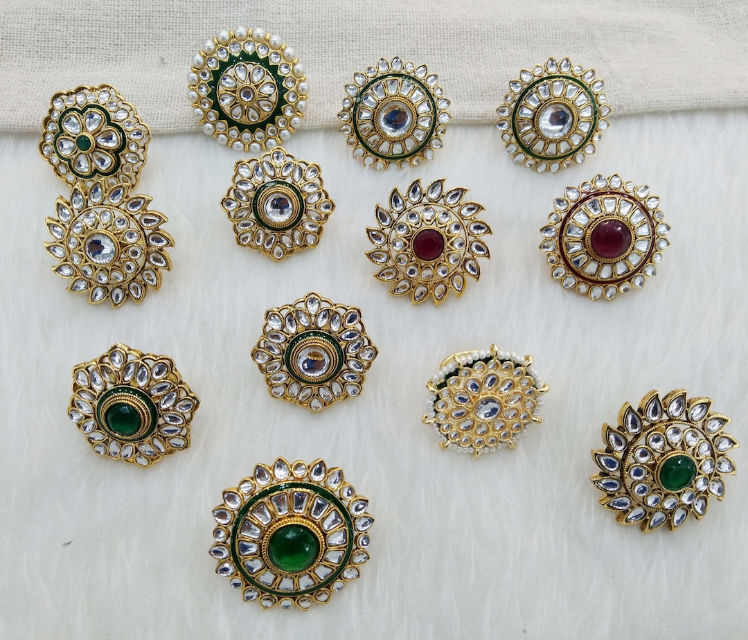Adjustable Indian Ring Big Round /gold White Green/maroon Ring/finger ...