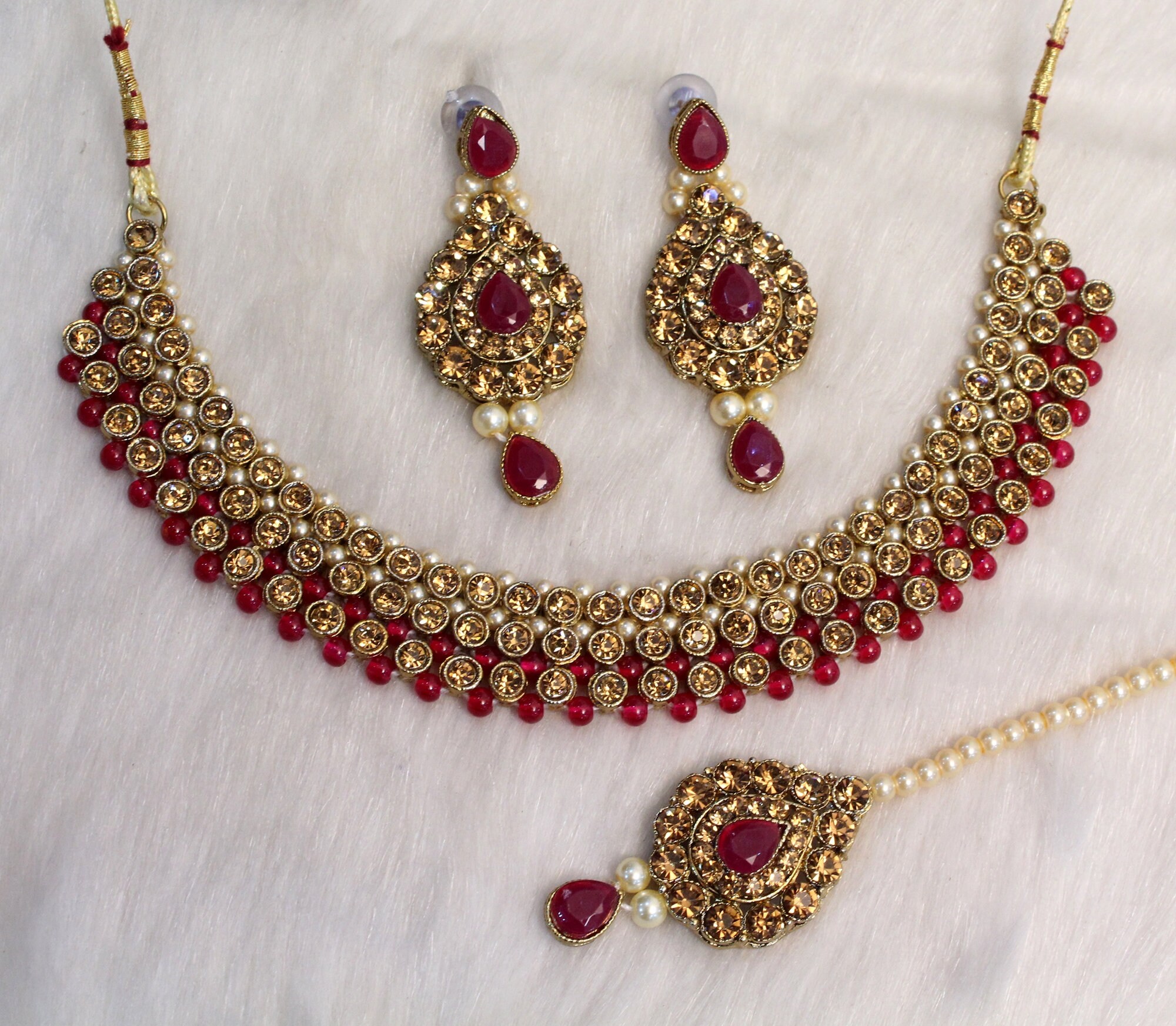 Indische Halskette Schmuck Set/ Grün dunkelrosa silber - Etsy.de