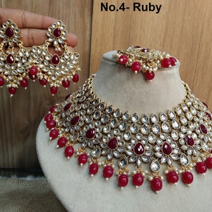 Indian Jewelry/ Gold Bridal Kundan Necklace Set Indian Pink, Gajjri, Sky Blue, Ruby, Green ...