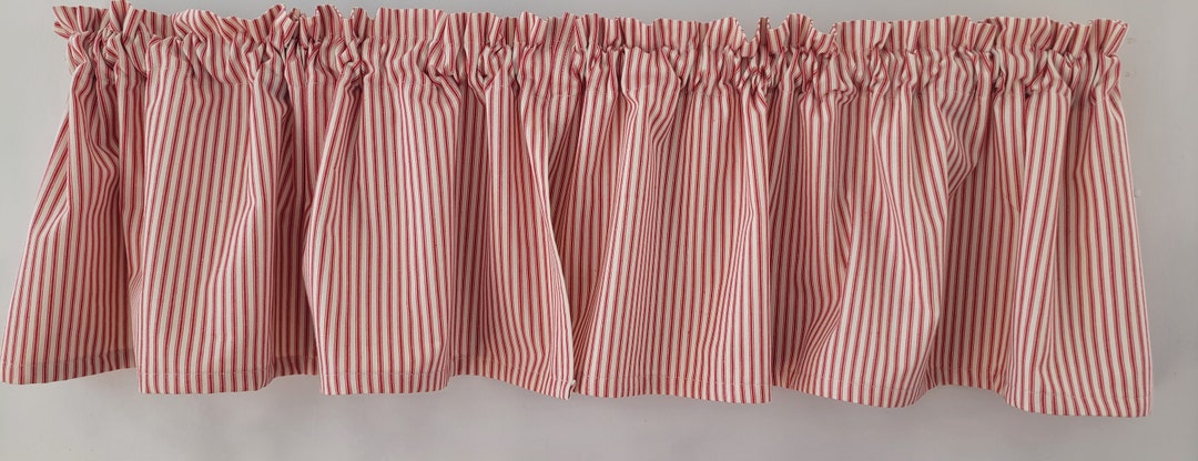 Red and Cream Ticking Stripe Valance: Cotton Window Decor - Etsy