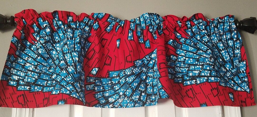 Red African Print Valance Curtain, Red and Blue Valance - Etsy
