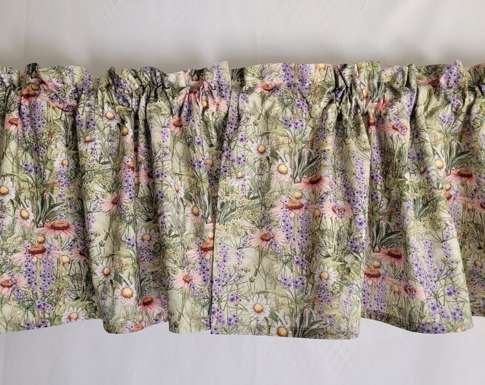 Floral Garden Themed Valance, Botanical Garden Valance Curtain, Green ...