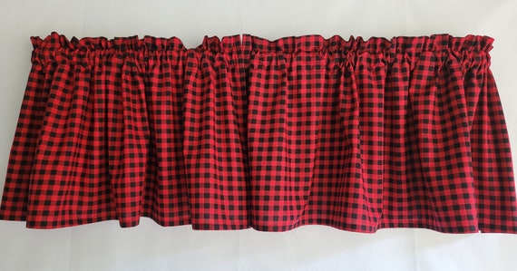 Red and Black Check Curtain Small Red and Black Check Valance - Etsy