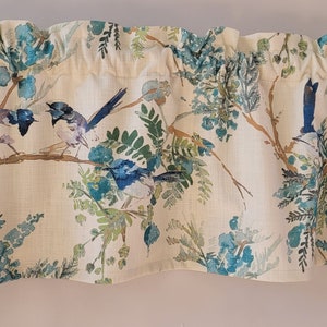 Blue Bird Print Valance Curtain: Canvas Cotton Window Treatment - Etsy