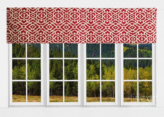 Ruby Red and White Lattice Curtain Valance Living Room | Etsy