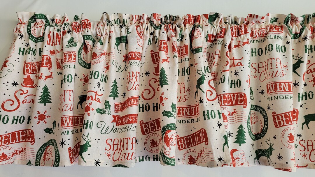 Christmas Curtain Valance, Vintage Christmas Valance, Red and Cream ...