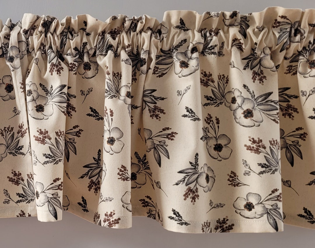 Muted Floral Valance Curtain: Oatmeal Farmhouse Style, Duck Cotton - Etsy