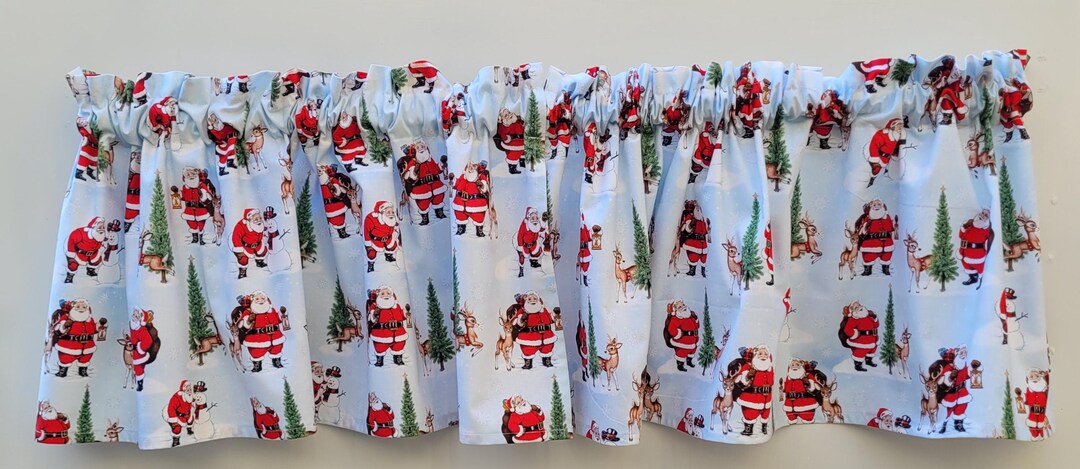 Vintage Santa Claus Christmas Valance, Blue Cotton Curtain - Etsy