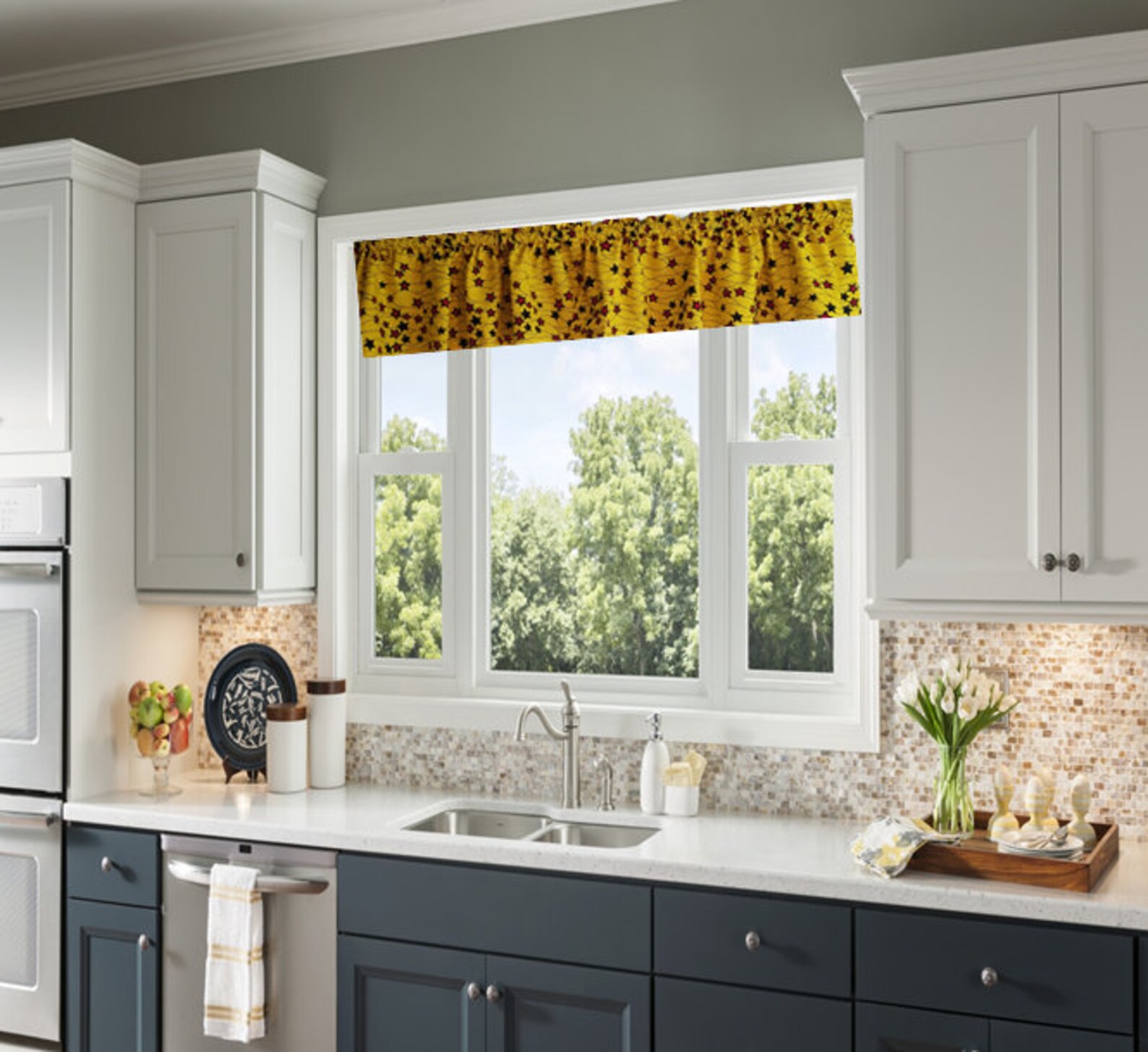 Yellow Kitchen Curtain Yellow Valance Bright and Sunny | Etsy