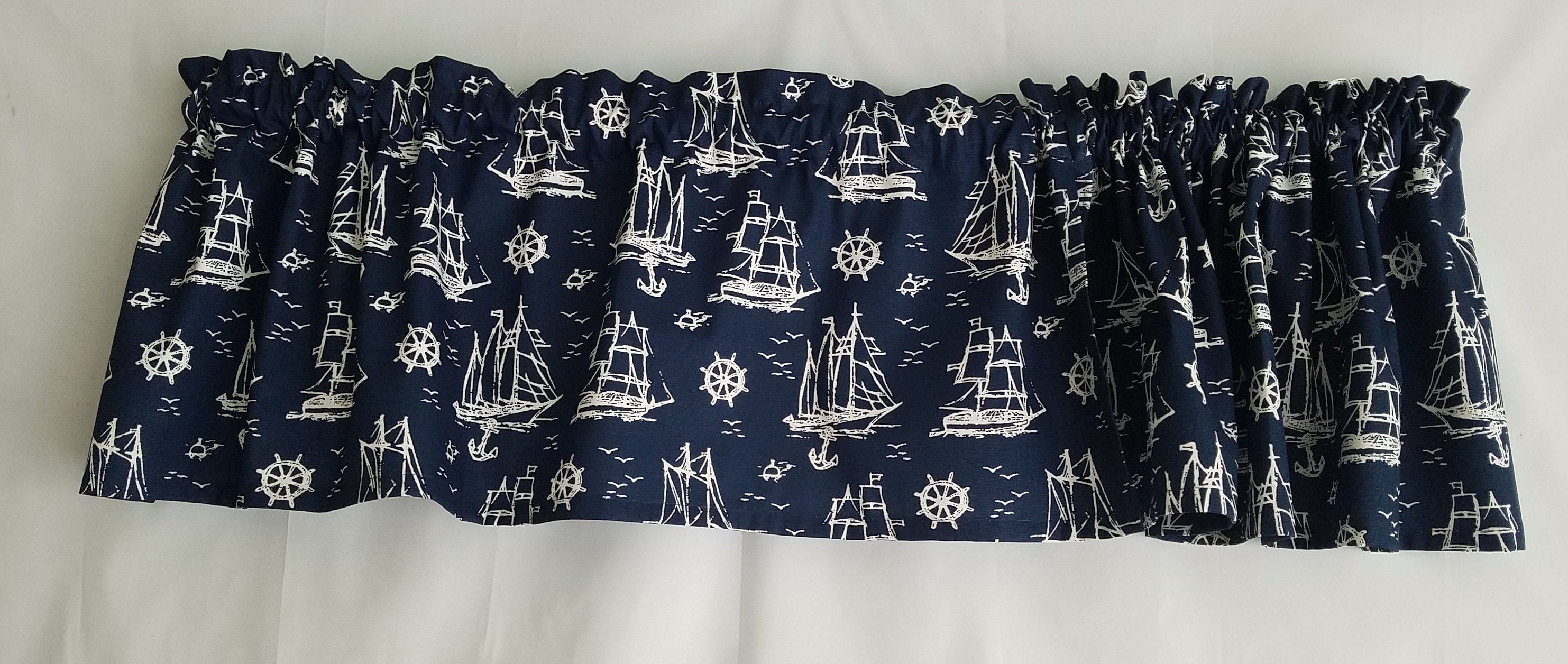 Navy Sailboat Valance Coastal Valance Blue and White - Etsy