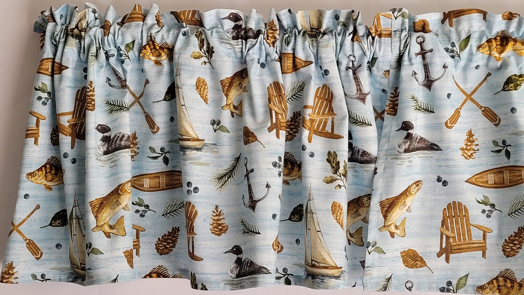 Lakeside Retreat Valance Curtain: Ocean Blue Aquatic Print - Etsy