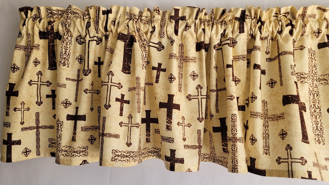Christian Themed Valance Curtain, Spiritual Themed Valance, Cross ...