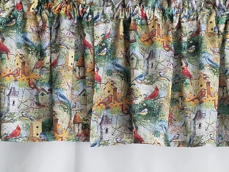Cardinal Birdhouse Valance: Floral Autumn Cotton Curtain - Etsy