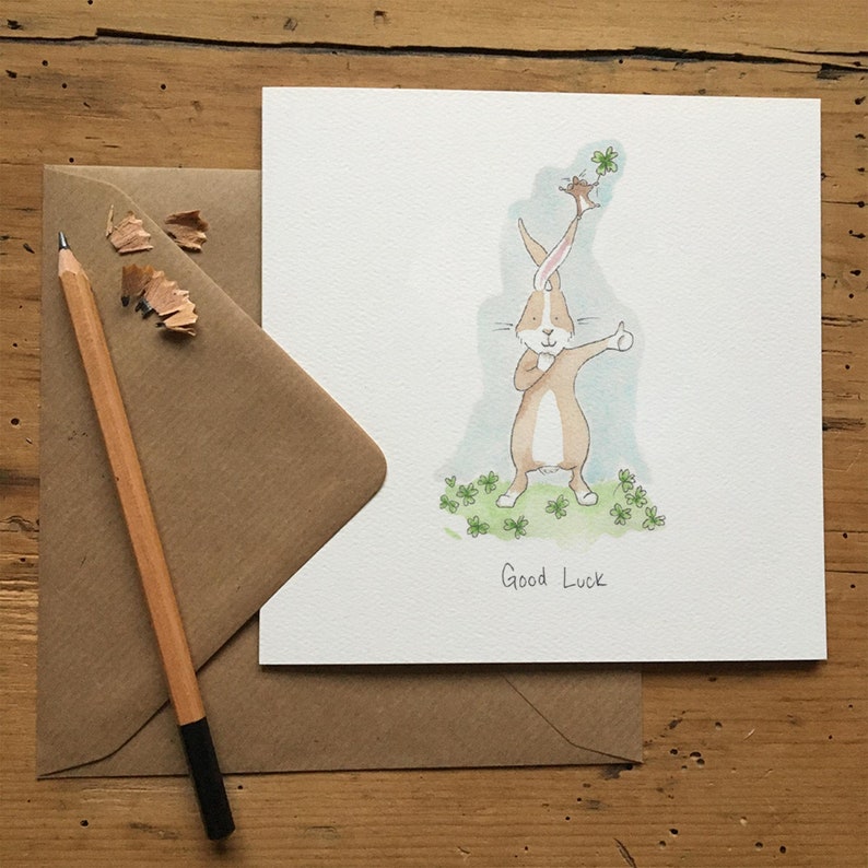 Good Luck Card Bunny & Mouse - Etsy