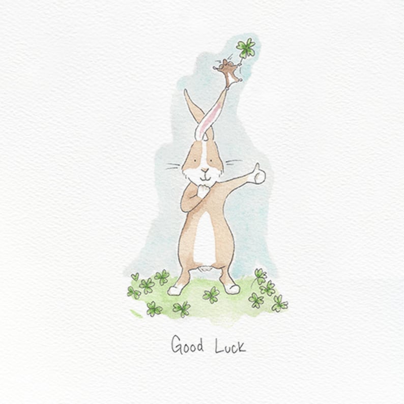 Good Luck Card Bunny & Mouse - Etsy