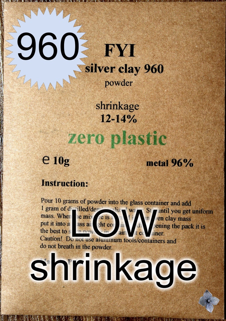FYI 960 Silver Clay LOW SHRINKAGE Powder Metal Clay Silver 10g, 20g ...
