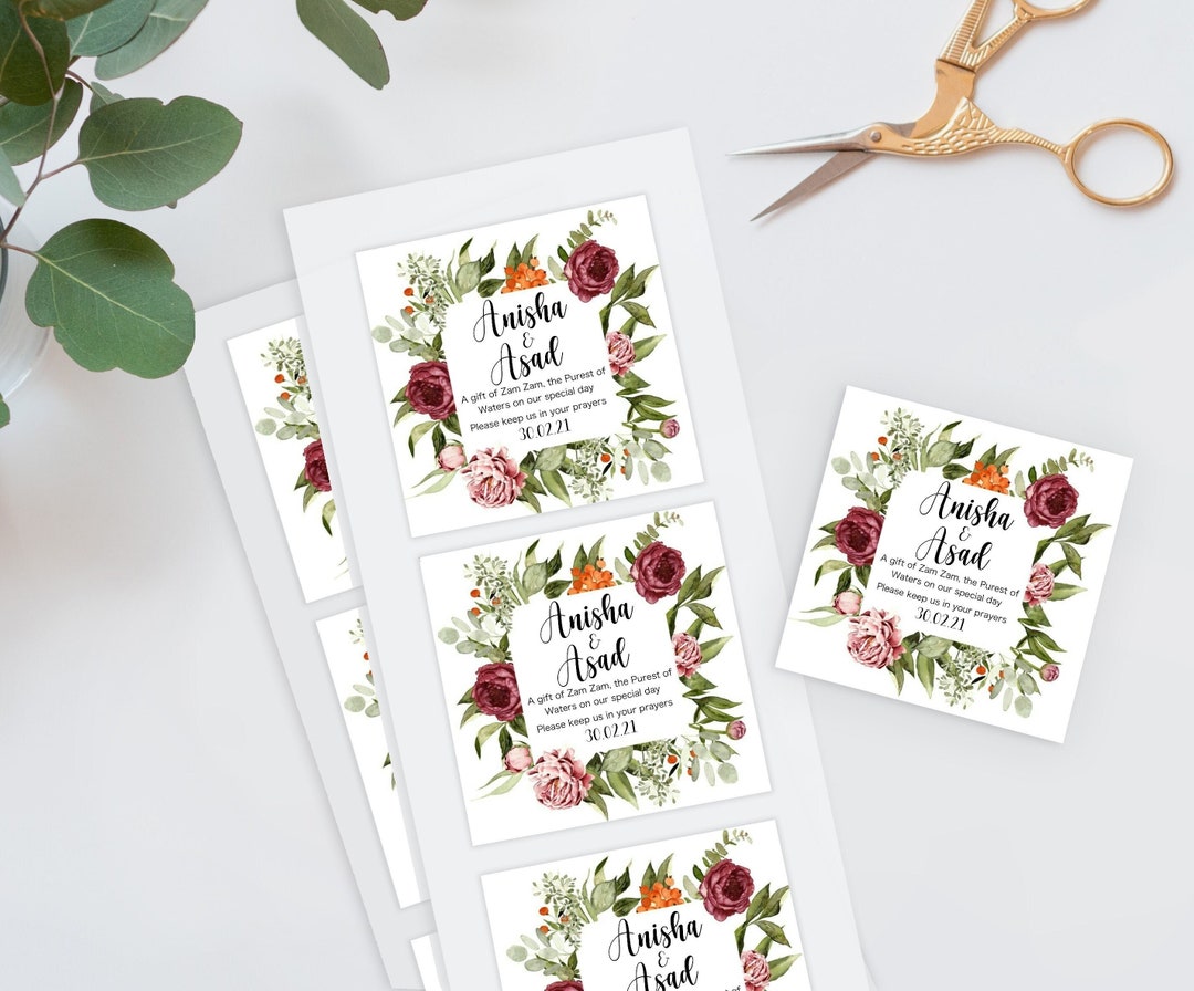 15 Zam Zam Stickers Labels Bottles Islamic Wedding Favours Personalised ...