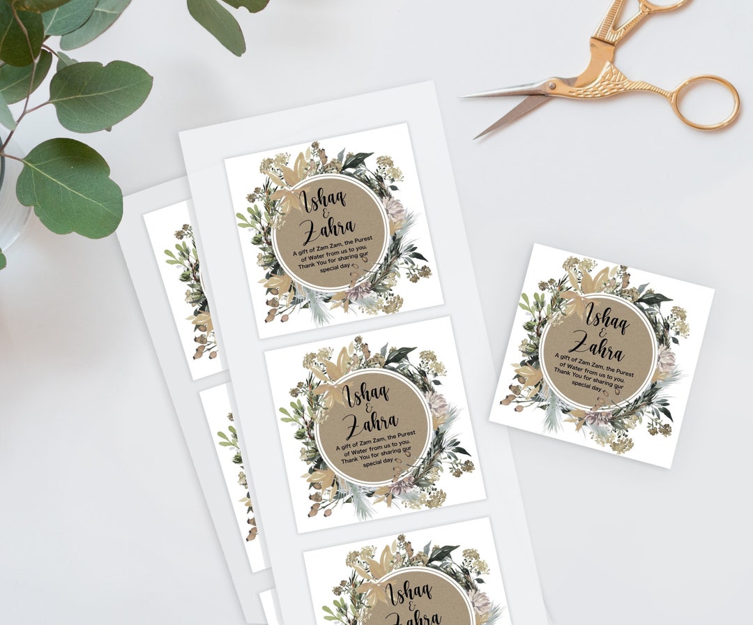 15 Zam Zam Stickers Labels Bottles Islamic Wedding Favours Personalised ...