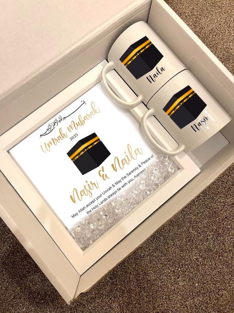 Islamic Umrah Hamper Set Couple Mugs Personalised Names Haji Hajja ...