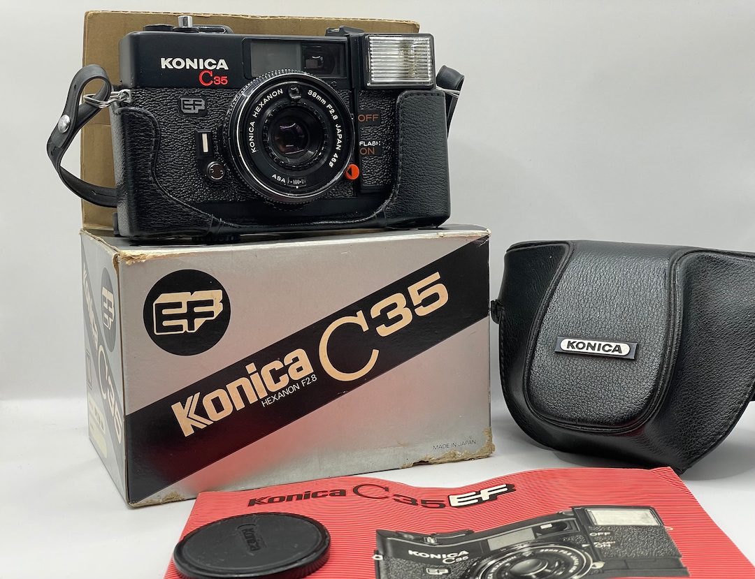 Konica C35 EF Point and Shoot 35mm Film Camera Hexanon 38mm F2.8 Lens Complete in Box Free ...