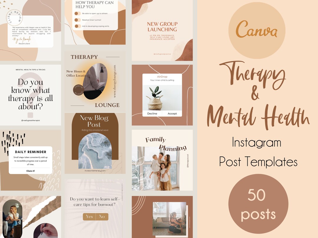 50 Therapy Instagram Templates, Therapy and Mental Health, Therapist ...