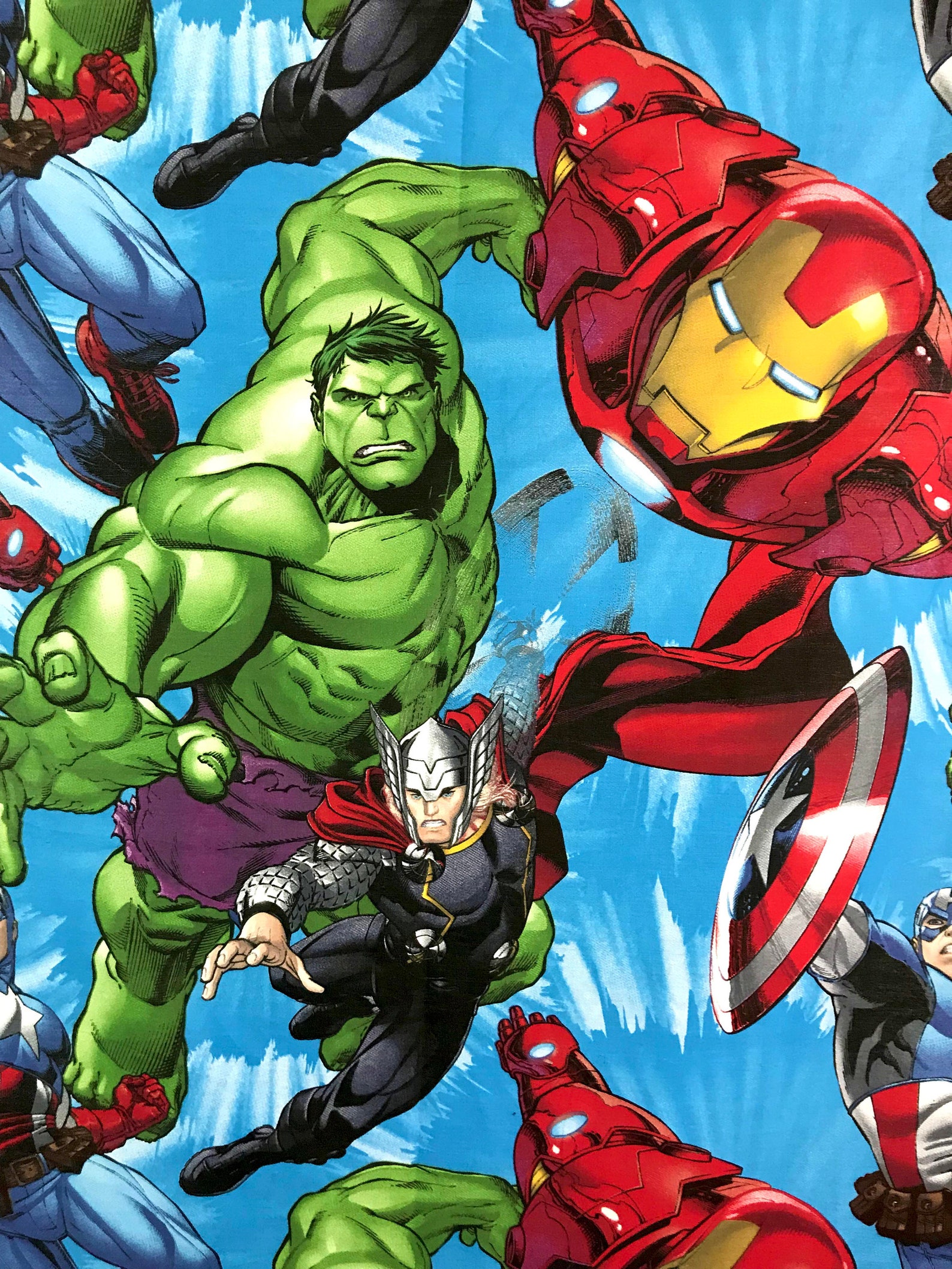 Blue Avengers Hulk Captain America Thor Iron Man FABRIC | Etsy