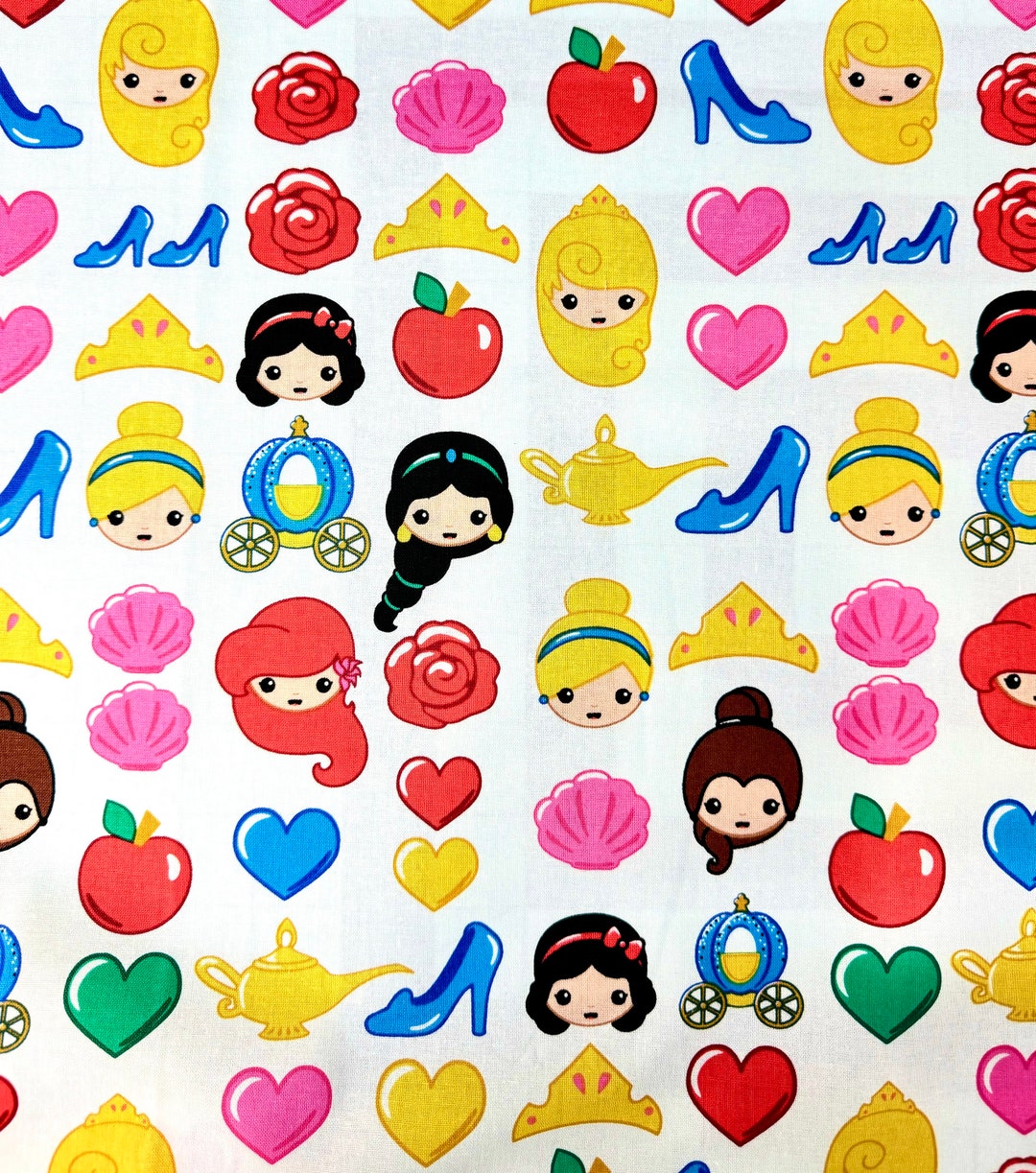 Disney Princess Toss Emoji Cotton Fabric, Ready for Sewing, Quilting ...