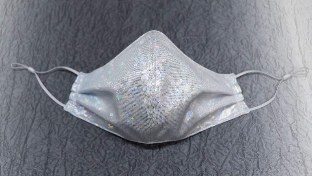 White Shiny Holographic Contoured Face Mask, READY TO SHIP, Washable ...