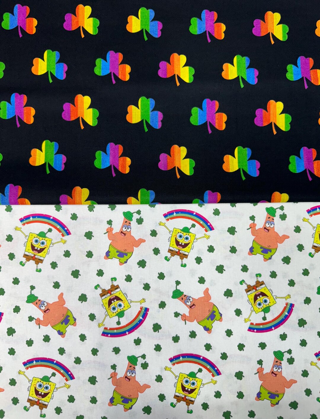 Spongebob St Patty's & Rainbow Shamrocks Cotton Fabrics, Ready for ...