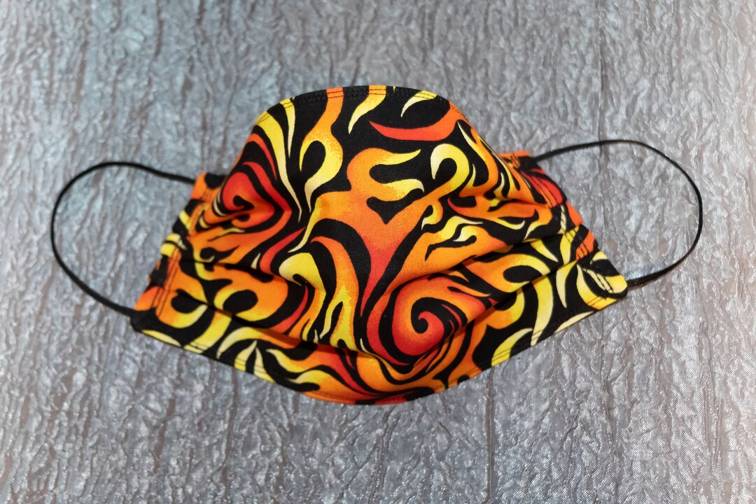 Clearance Sale, READY TO SHIP! Orange Fire Flames Face Mask, Triple ...
