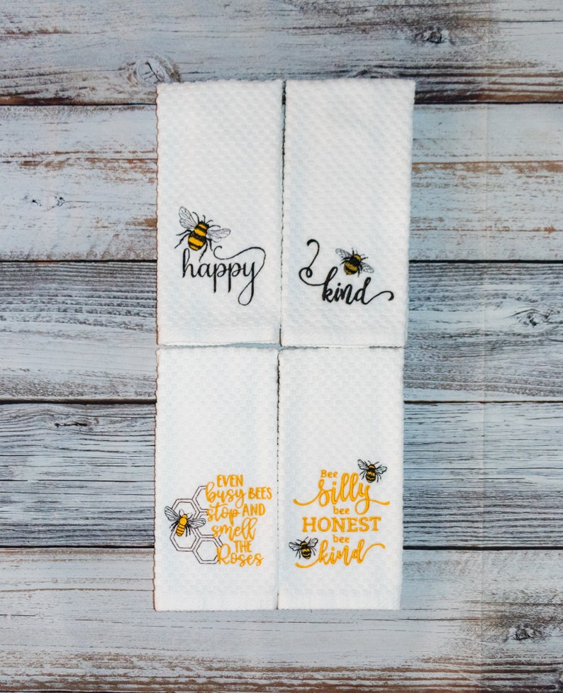 Bee Themed Embroidered Hand Towels, 5 Towel Colors Choices, Home Decor ...