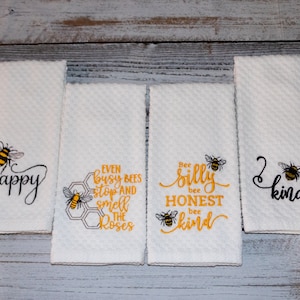 Bee Themed Embroidered Hand Towels, 5 Towel Colors Choices, Home Decor ...