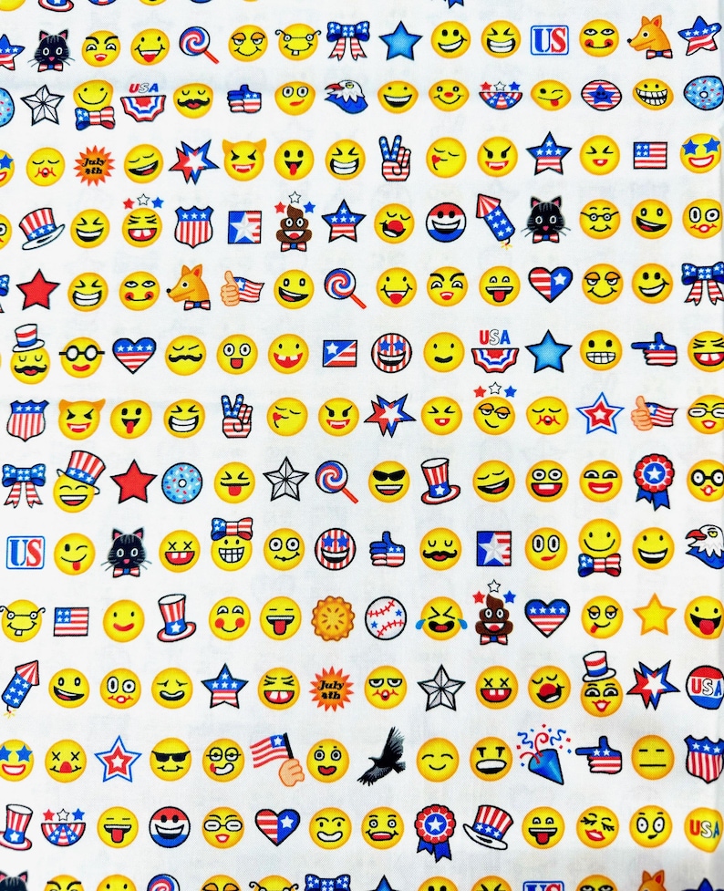 Emoji Cotton Fabric, Material, Ready for Sewing, Quilting, Crafting ...