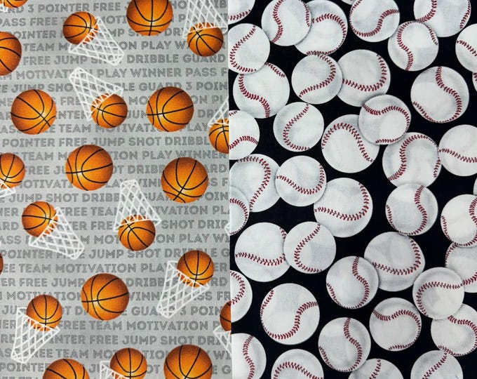 Basketball & Baseball Cotton Fabric, Material, Ready for Sewing ...
