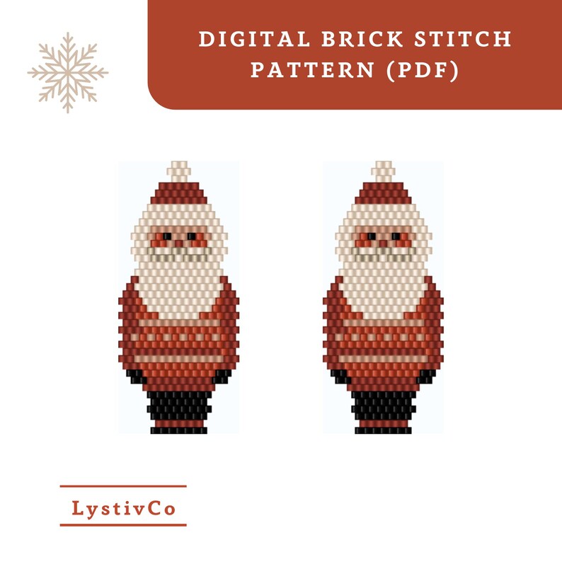 Christmas Santa Claus Bead Earrings Pattern Pdf |xmas Brick Stitch Seed ...