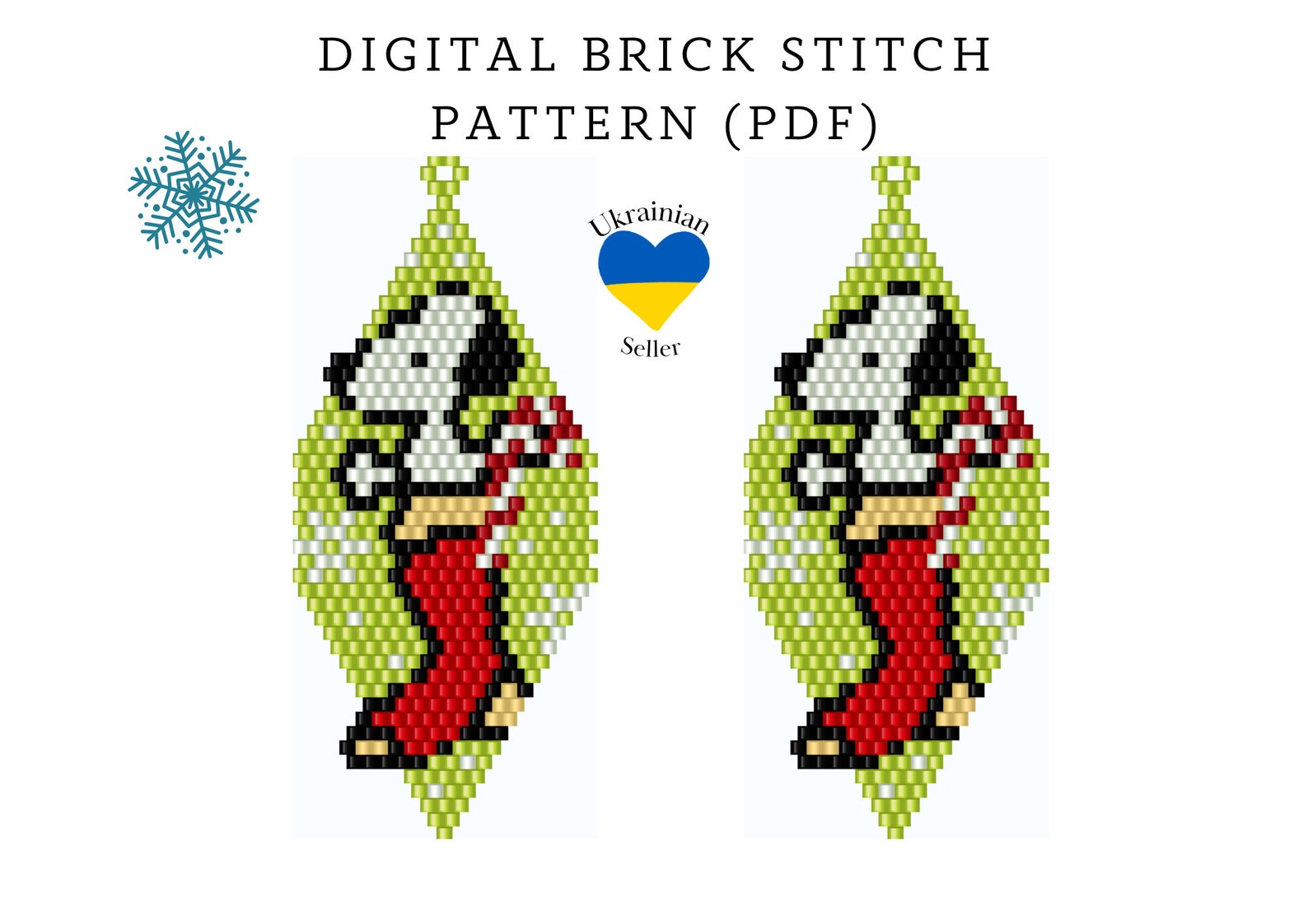 Christmas Cartoon Bead Earrings Pattern Pdfxmas Brick Stitch Seed Bead ...