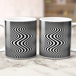 Optical Illusion Wavy Lines Ceramic Mug 11oz Geometric Abstract Pattern ...