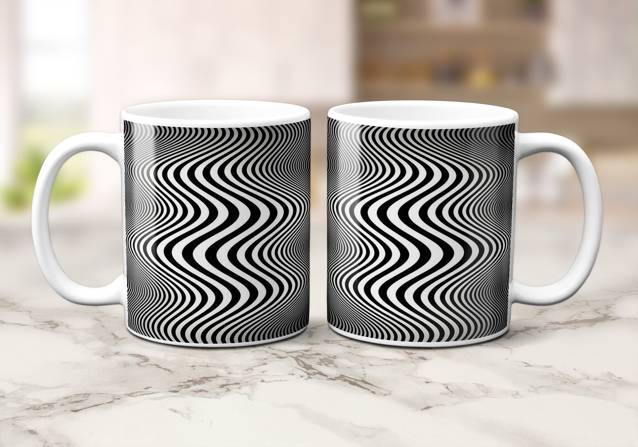 Optical Illusion Wavy Lines Ceramic Mug 11oz Geometric Abstract Pattern ...
