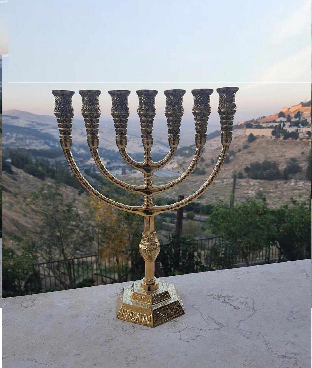 Jerusalem Temple Menorah: Brass Copper 7 Branch Candle Holder - Etsy