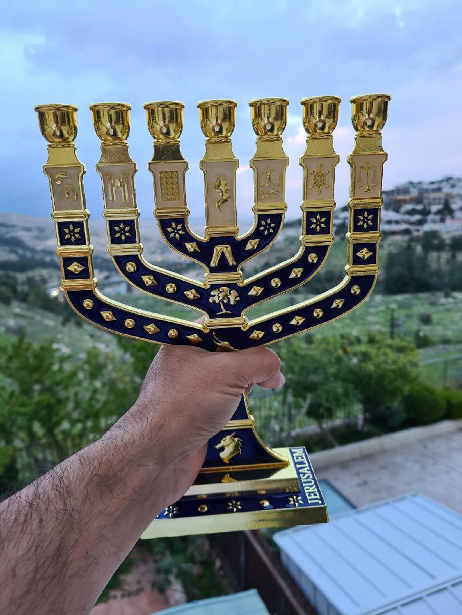 Seven Branches Menorah Candlebra Metal Made With Enamel 10.5 Inch - Etsy