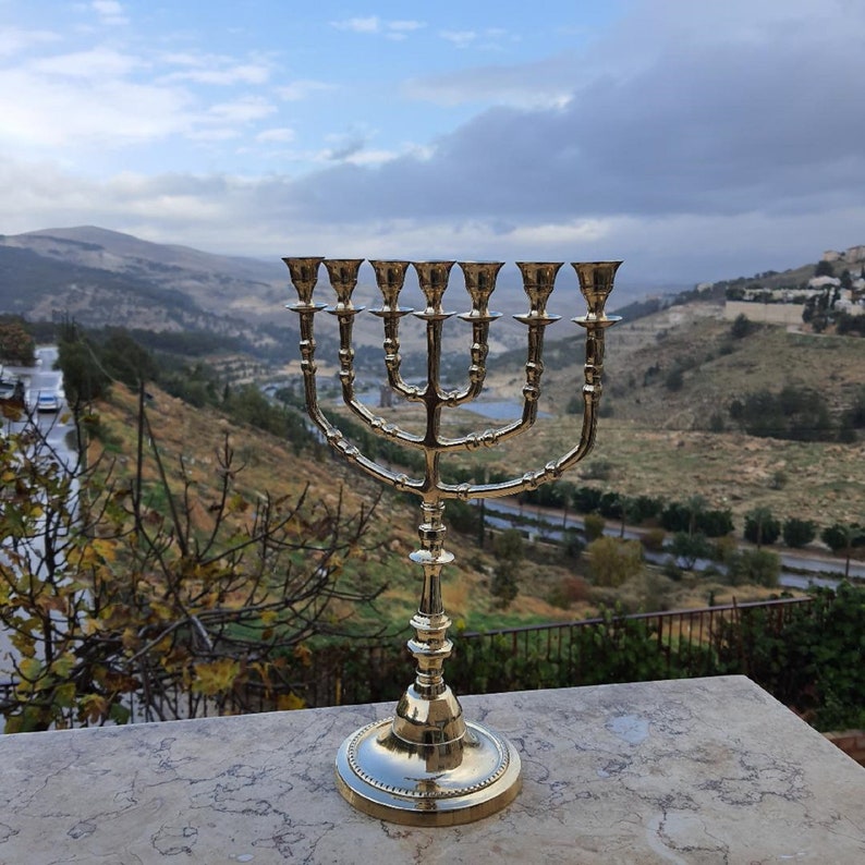 Large Brass Menorah: Seven Branch Temple Candelabra, Israel - Etsy