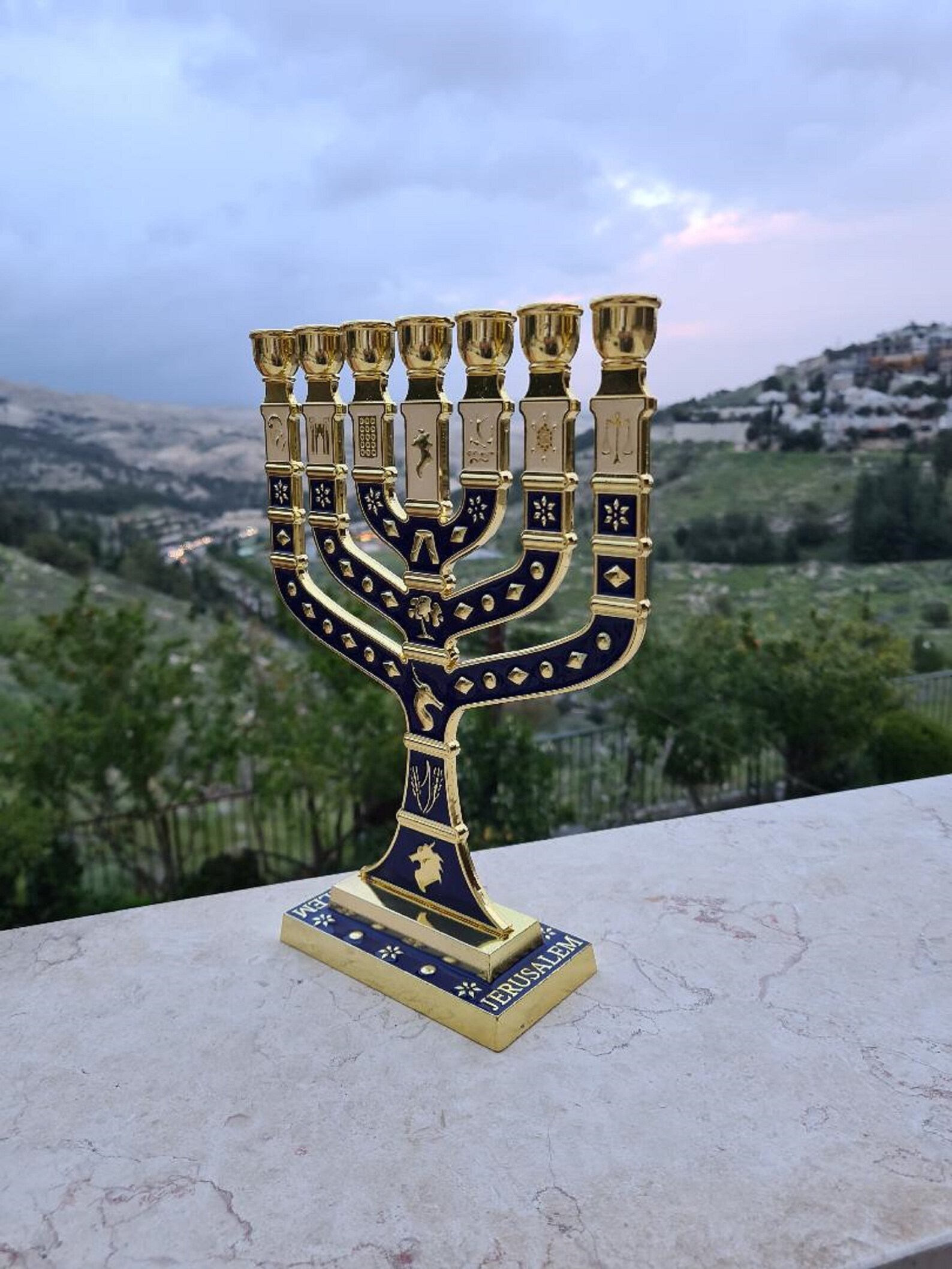 Seven Branches Menorah Candlebra Metal Made With Enamel 10.5 Inch - Etsy