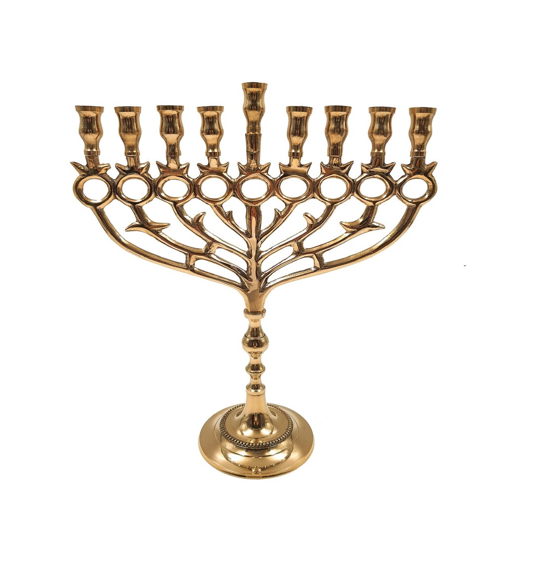 Brass Copper Hanukkah Menorah: 9 Branch Pomegranate Design - Etsy
