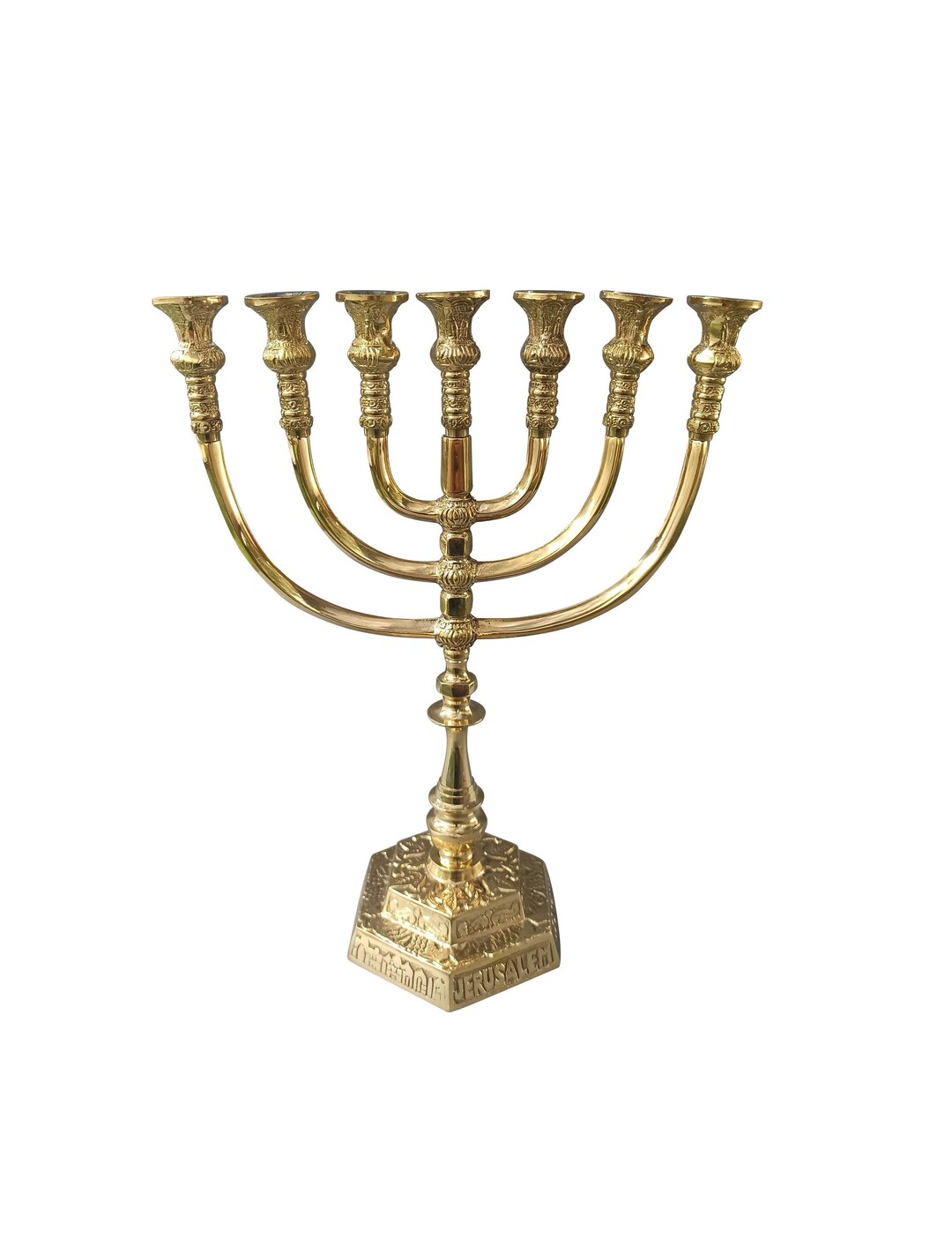 Amazing Jerusalem 7 Branched Temple Menorah Heavy Brass Copper 13.2 ...