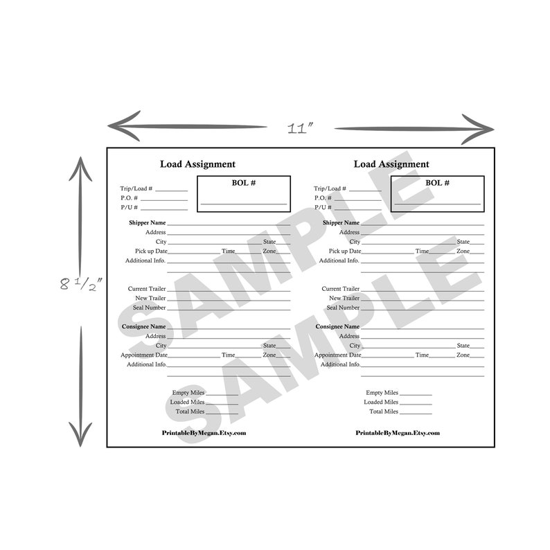 Professional Driver Load Assignment Sheets | Trucking Load Assignment ...