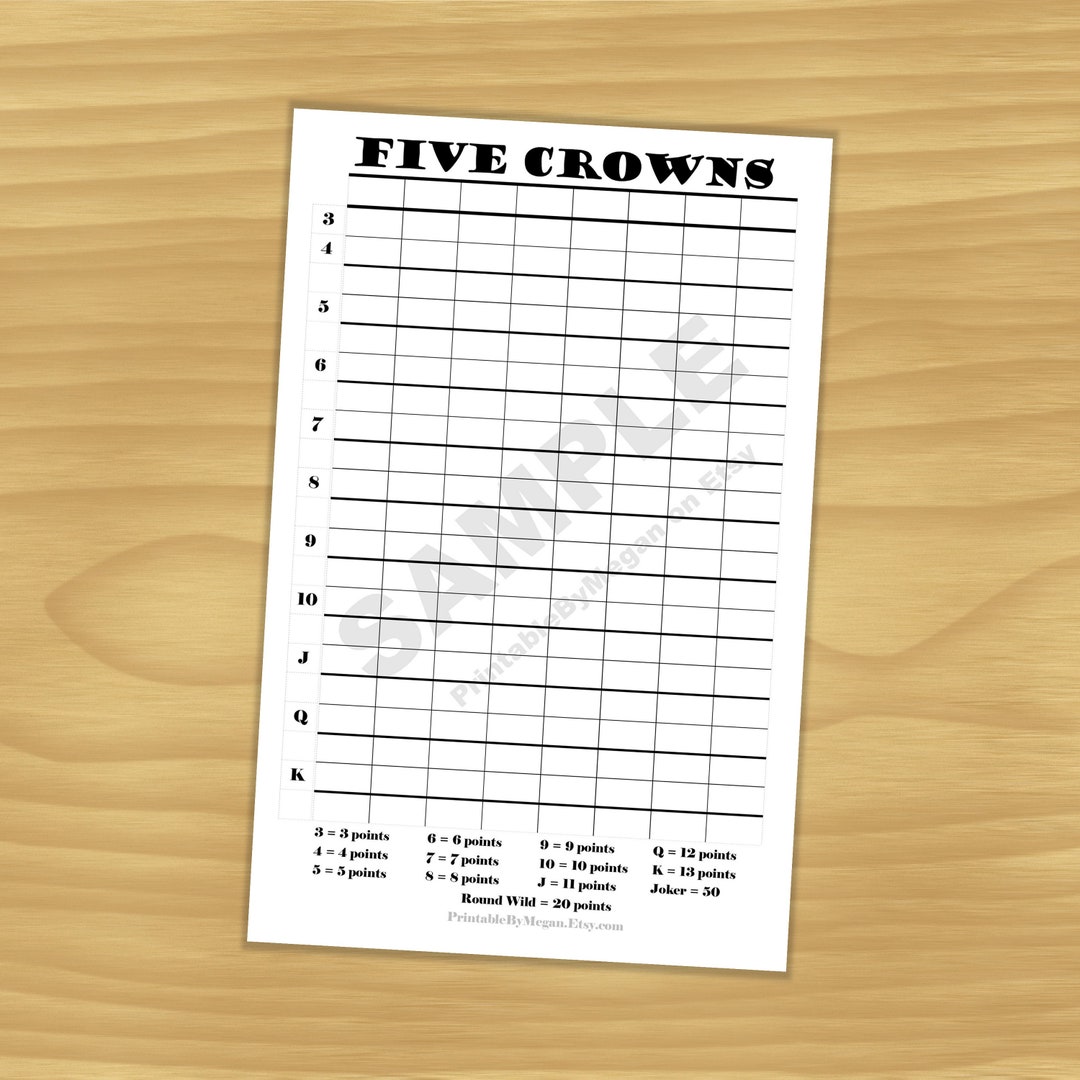 Five Crowns Score Sheet | Five Crowns Score Card - Etsy
