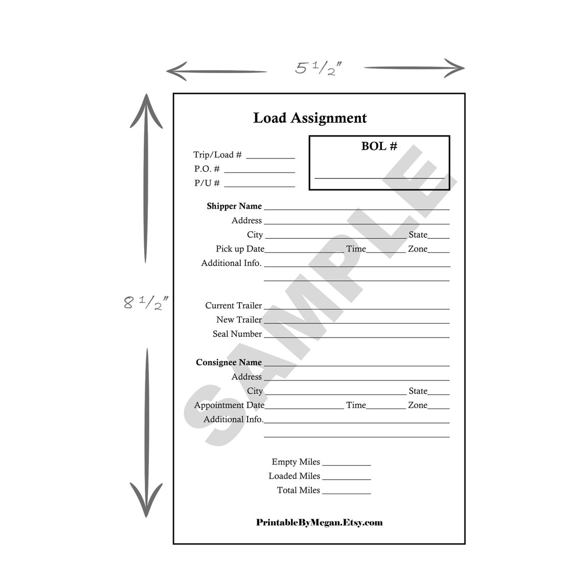 Professional Driver Load Assignment Sheets | Trucking Load Assignment ...