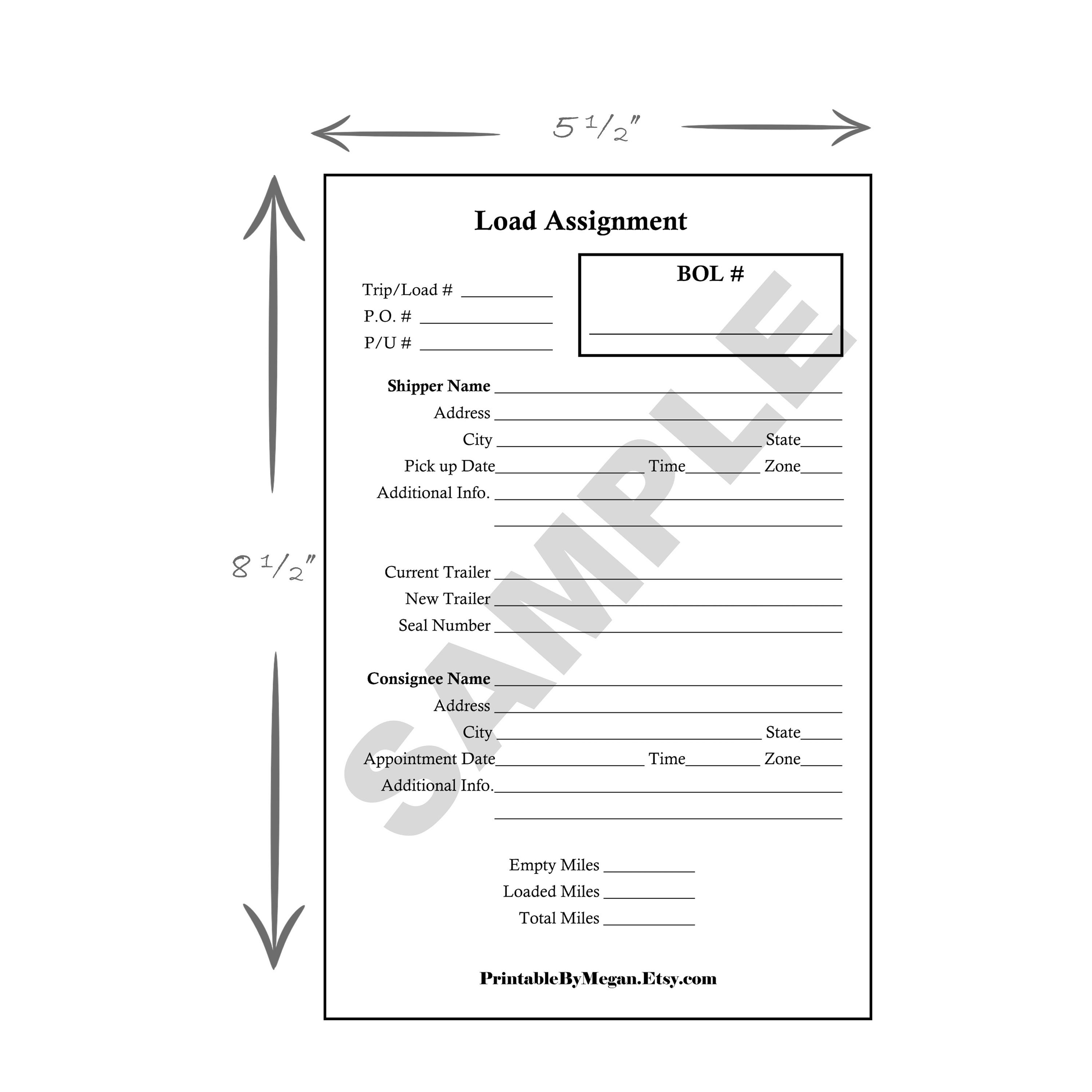 Professional Driver Load Assignment Sheets | Trucking Load Assignment ...