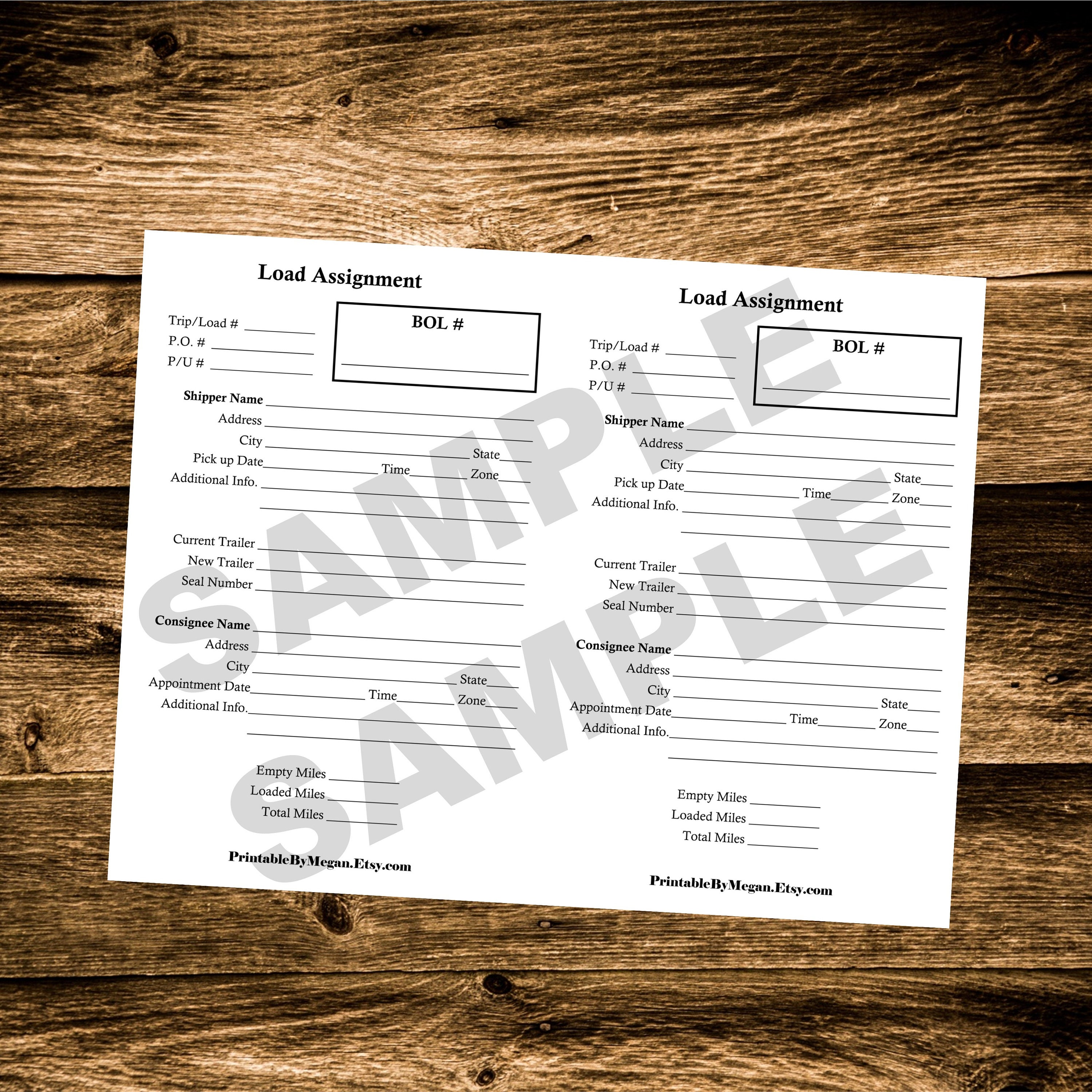 Professional Driver Load Assignment Sheets | Trucking Load Assignment ...